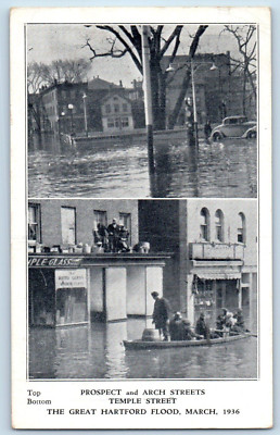 Hartford Massachusetts MA Postcard Prospect Arch Streets Temple Flood ...
