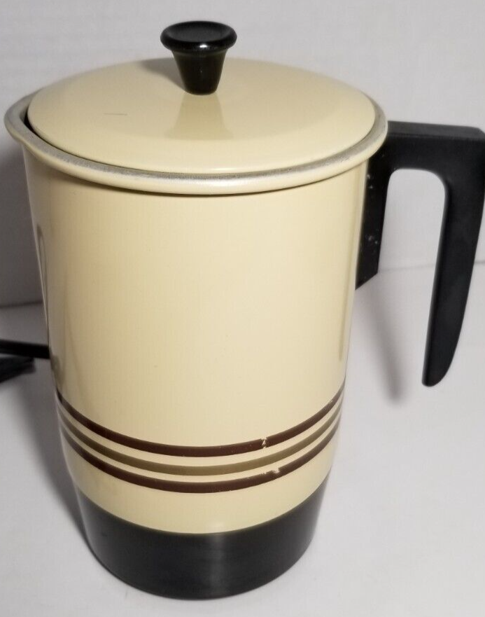 Vintage Haliant Electric Hot Pot Aluminum Yellow Brown Bands 4 Cup ...