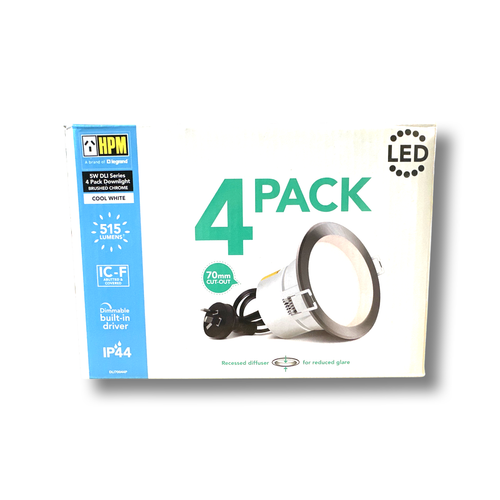 4 x HPM LED Downlights 5W Cool White 4000K - 515Lm - 70mm Cutout Satin ...