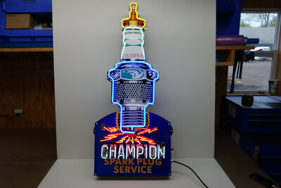 CHAMPION SPARK PLUG NEON Dealer sign. Steel Enamel neon ART. HUGE 45 ...