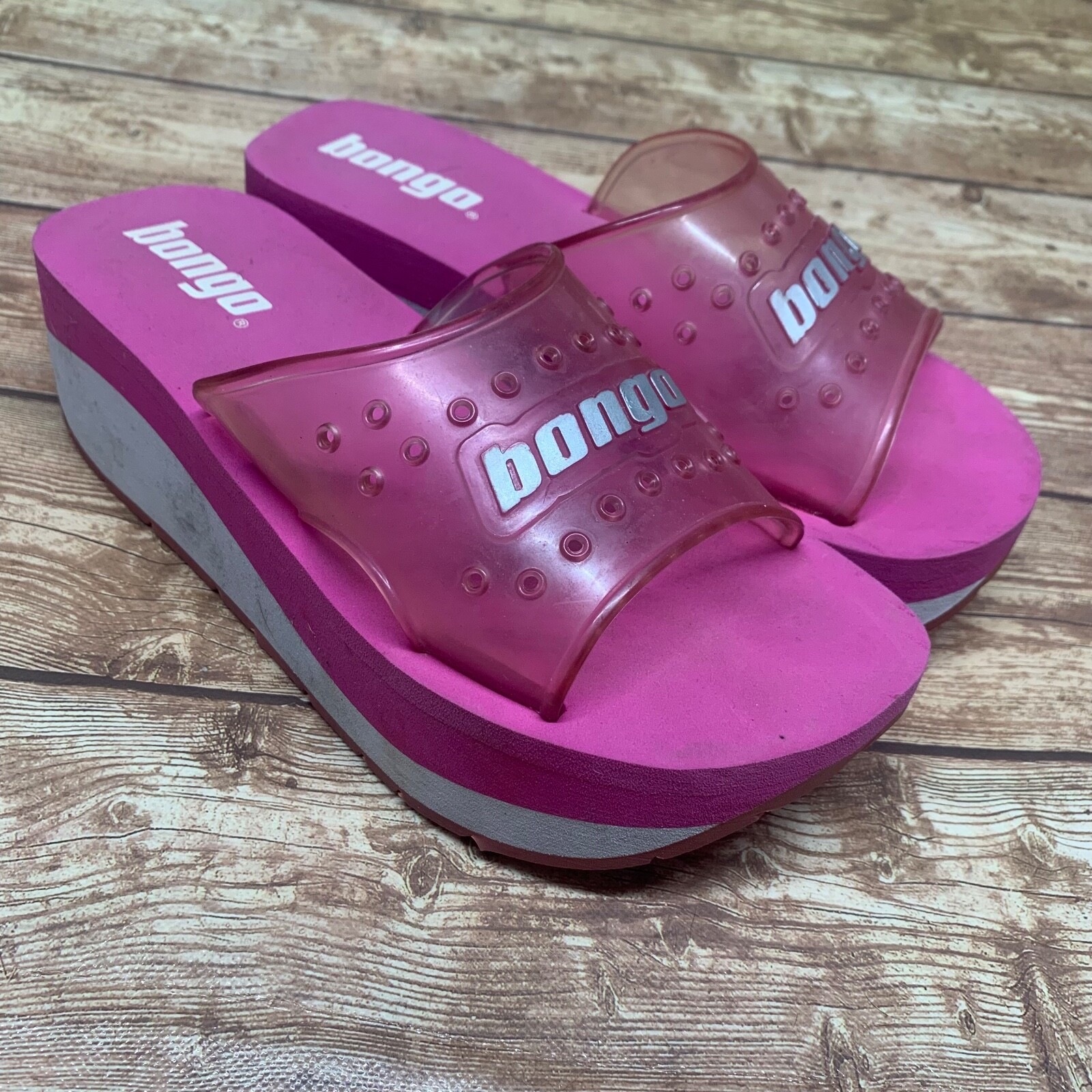 Vintage Y2K Bongo Pink Platform Chunky Slides Sandals… - Gem
