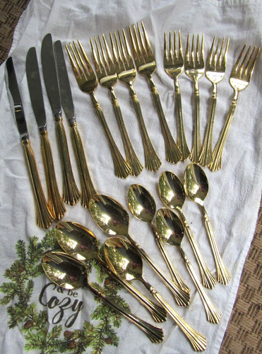 20 Pc Stainless Flatware set, CAMBRIDGE Pattern, Gold Color | eBay