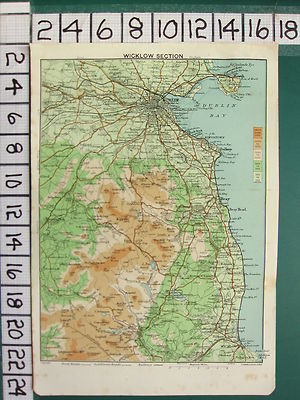 1902 IRELAND TOURIST IRISH MAP ~ WICKLOW SECTION ~ DUBLIN ENVIRONS BAY ...