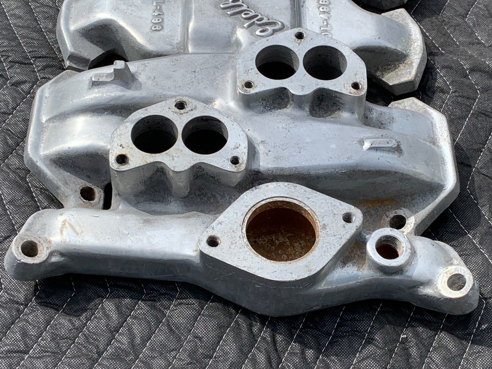 VINTAGE EDELBROCK 4x2 OL-496 OLDSMOBILE 303 324 371 4 DEUCE INTAKE ...