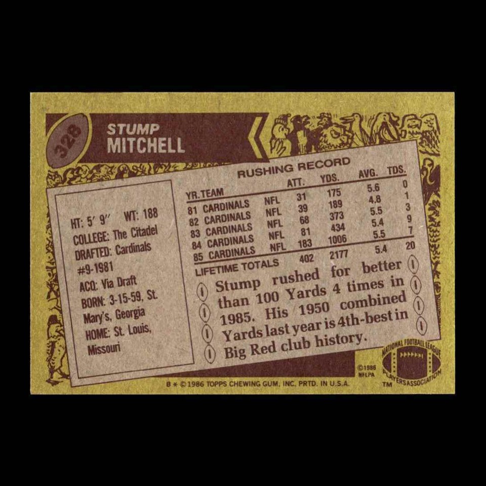 Stump Mitchell 1986 Topps St. Louis Cardinals #328 R326H 77 | eBay