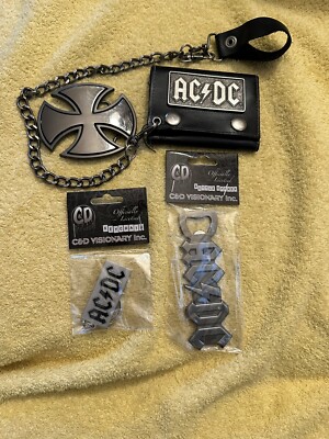 Lot of AC/DC Chain Wallet Keychain,Bottle Opener and Maltese Cross Belt ...