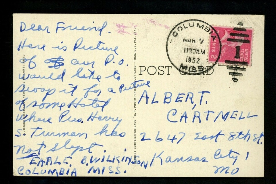 Post Office postcard Mississippi MS Columbia mailbox columns gardens | eBay