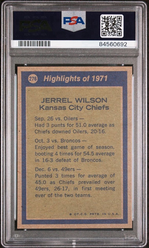 1972 Topps Football High Number #276 Jerrel Wilson Kansas City Chiefs ...