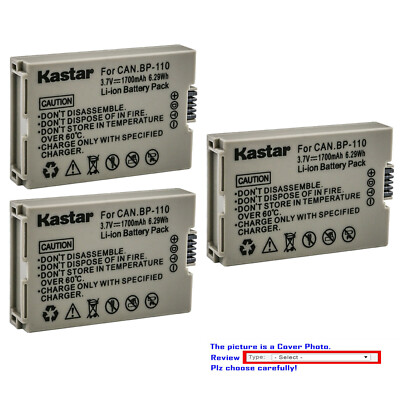 Kastar Fully Decoded Battery for Canon BP-110 BP110 & Canon VIXIA HF ...