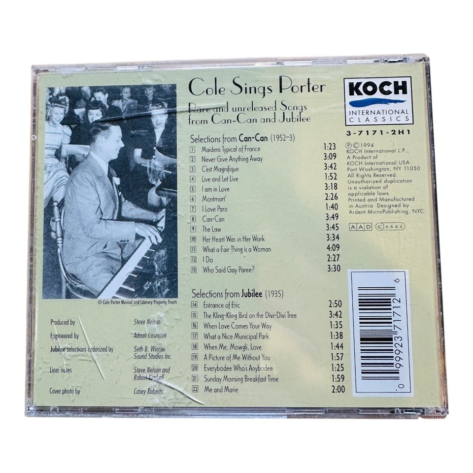 Cole Porter - Cole Sings Porter CD 1994 Rare Unreleased Songs Jazz Koch ...