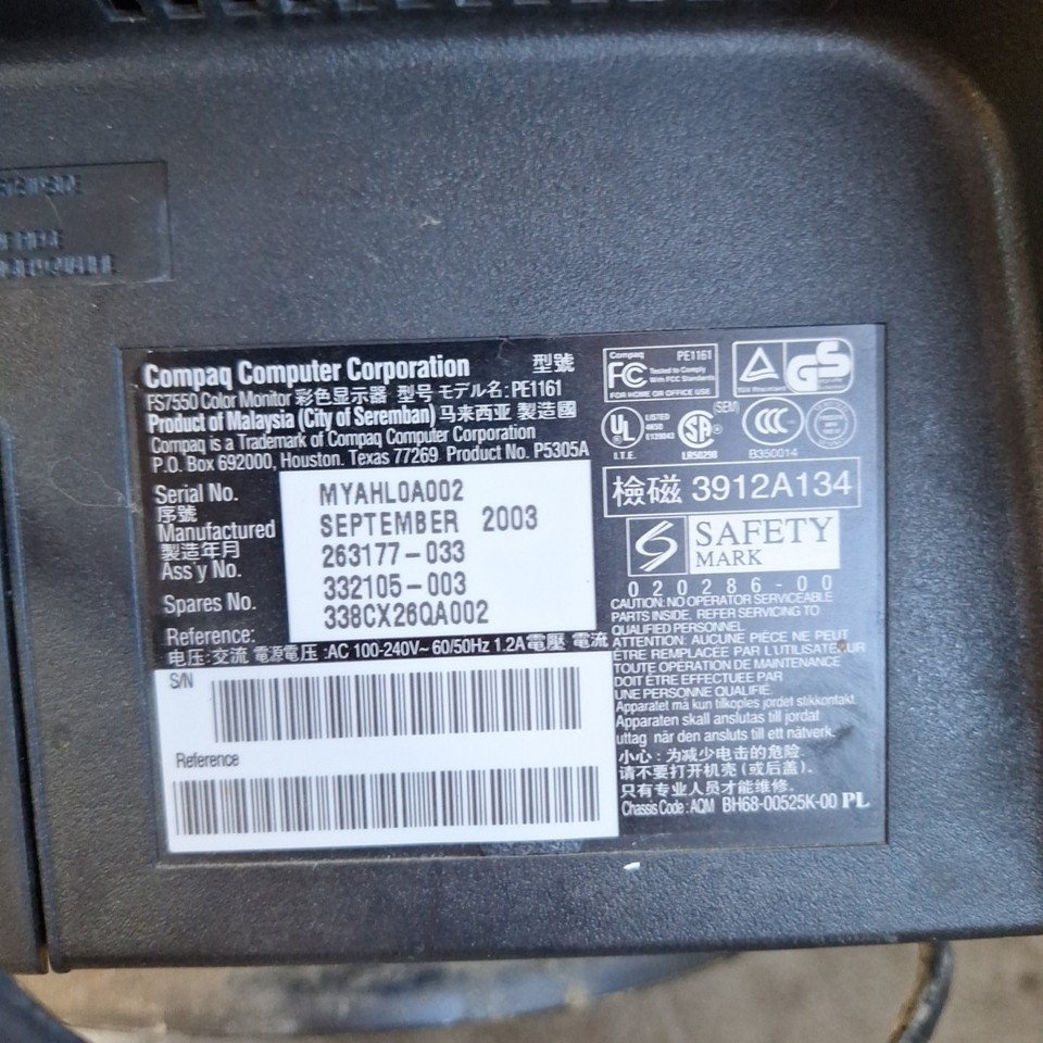 Vintage HP Compaq 7550 16” CRT VGA Computer Monitor Retro Gaming Tested ...