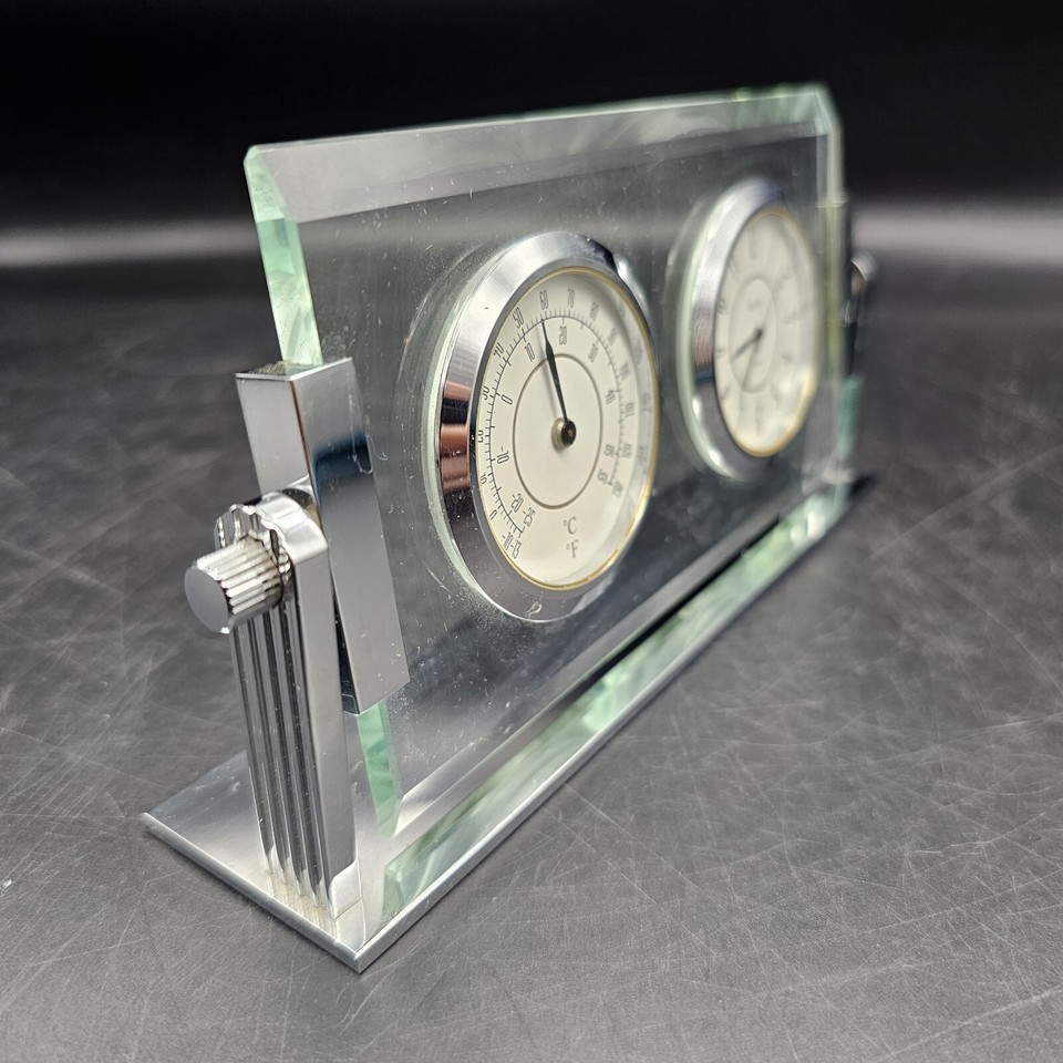 Bulova Art Deco Desk Clock Thermometer Glass Chrome | eBay