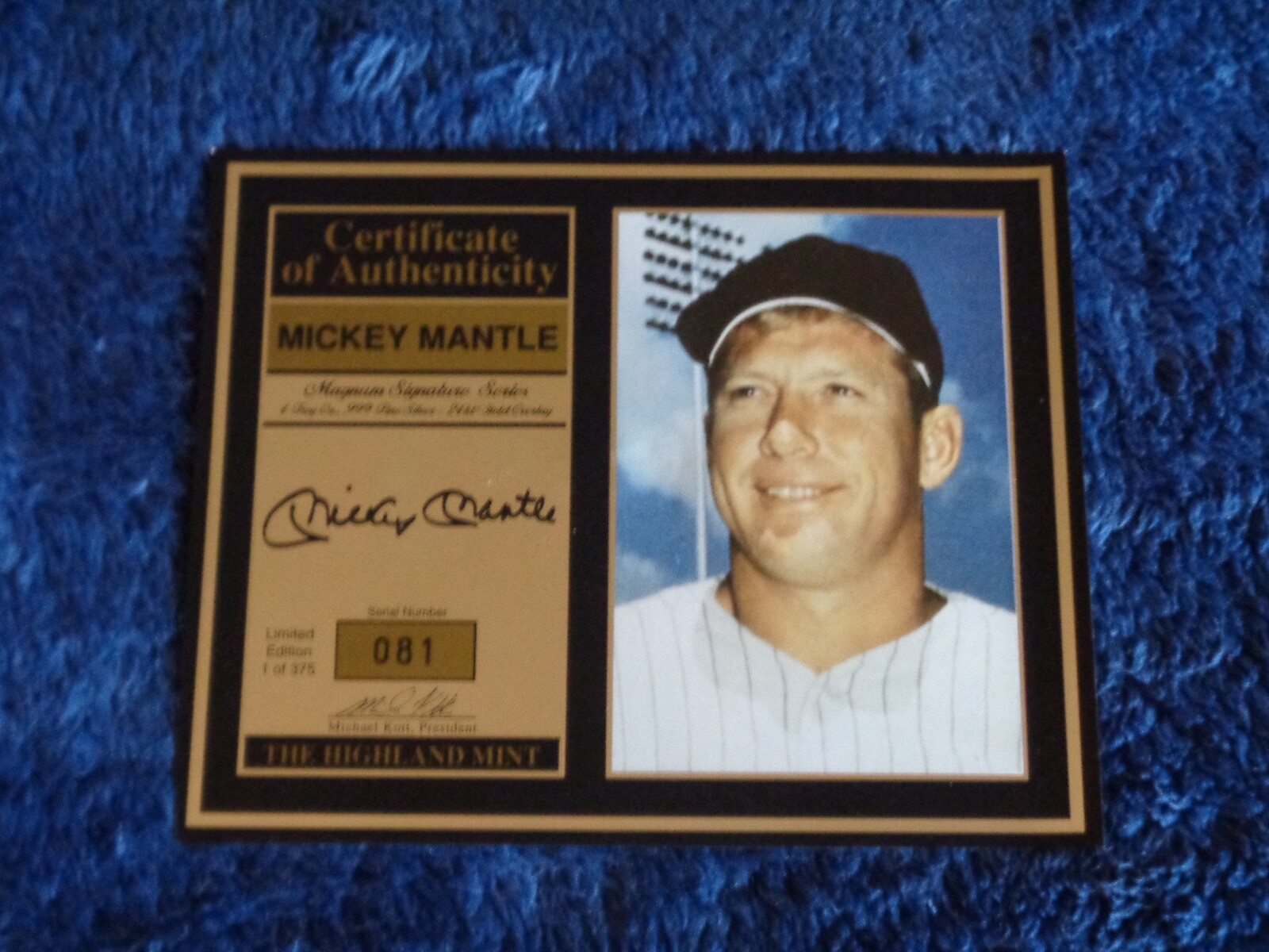 MICKEY MANTLE HIGHLAND MINT MAGNUM COIN 4 OZT 999 FINE SILVER W/ 24KT ...