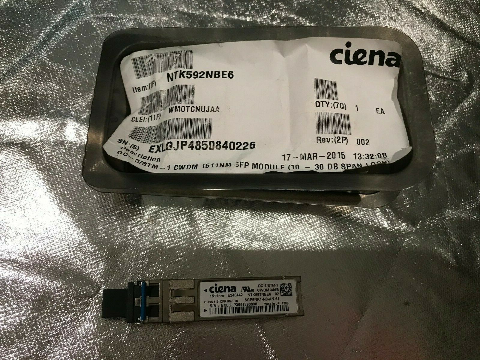 Genuine Ciena NTK592NBE6 Ciena OC-3/STM-1 CWDM 1511nm 34dB SFP ...