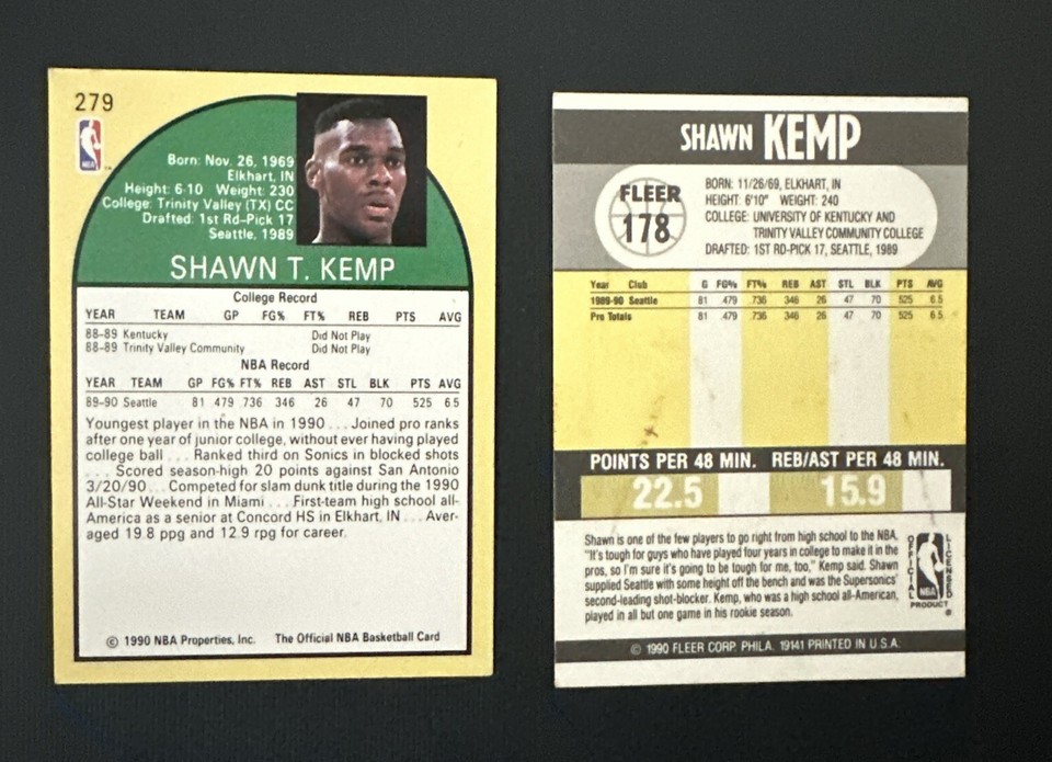 1990-91 Fleer/ Hoops Shawn Kemp Rookie Card RC (2) Card Lot Seattle ...