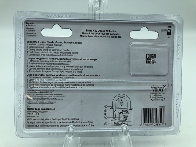 4 Master Locks Padlock Security Key 141Q Vintage Antique Shackle Black ...