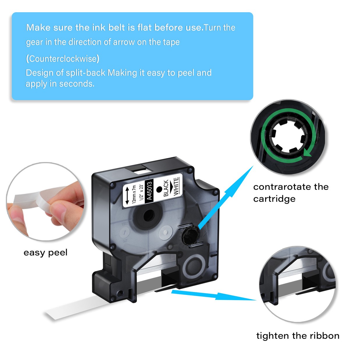 LabelManager 100 Tape Black On White Label Tape 1/2" For DYMO D1 ...