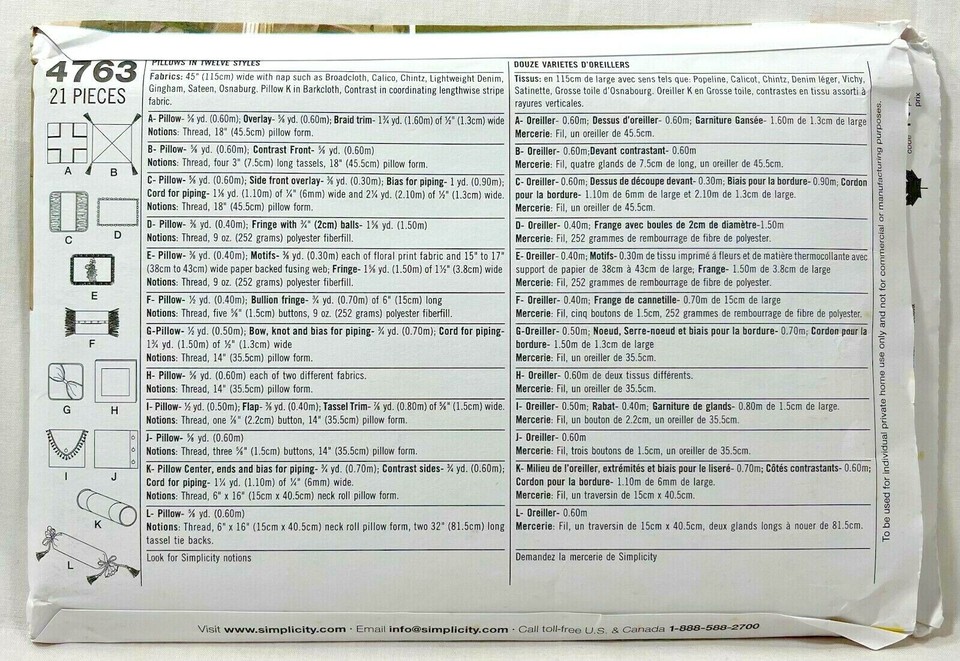 2004 Simplicity Sewing Pattern 4763 Decorator Pillows 12 Styles Home ...