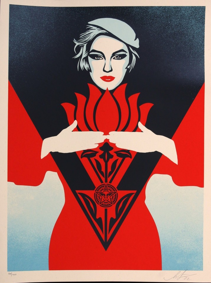 SHEPARD FAIREY Noir Flower Woman red 2022 ed/400 Screenprint SIGNED ...