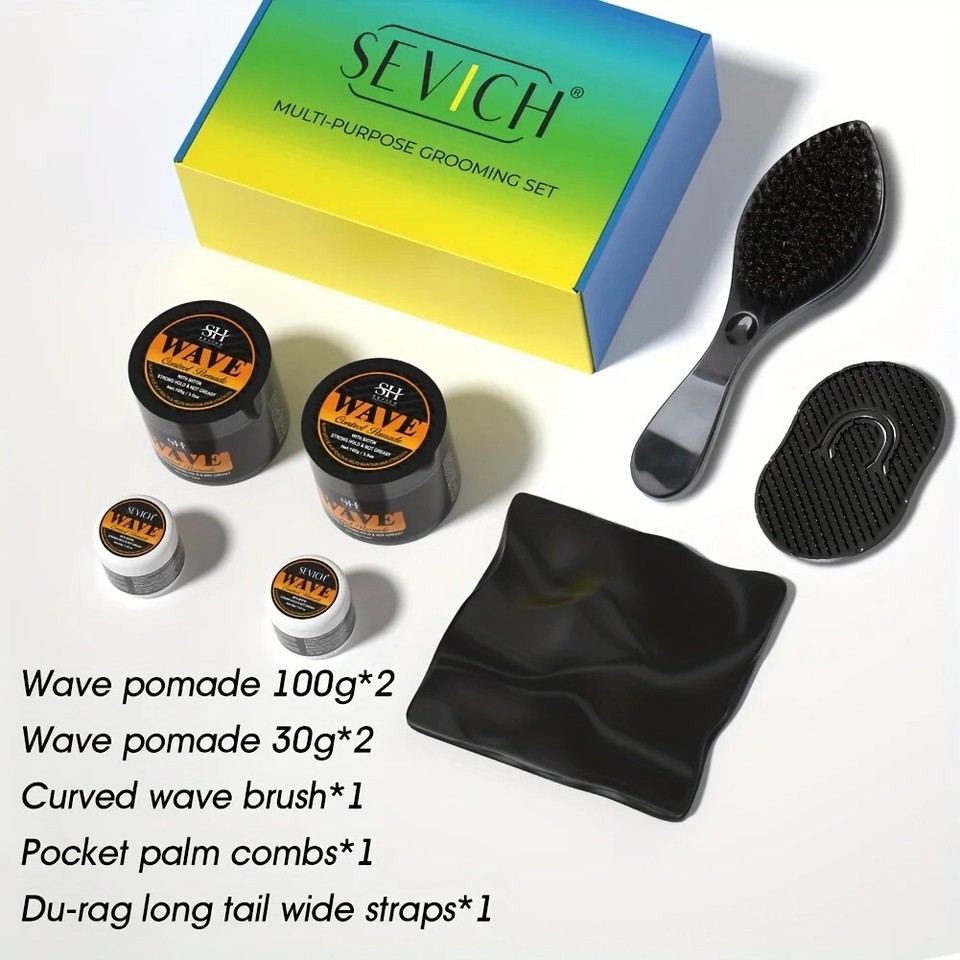 7pcs/Set Wave Pomade Kit 360 Deep Waves Control Strong Hold Wavy Hair ...