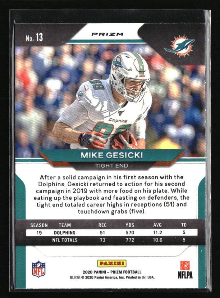 Mike Gesicki 2020 Panini Rizm #13 Football Card | eBay