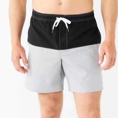 Black Gray Swim Trunks XL Beach Vacation 7" Full Elastic Waistband ...