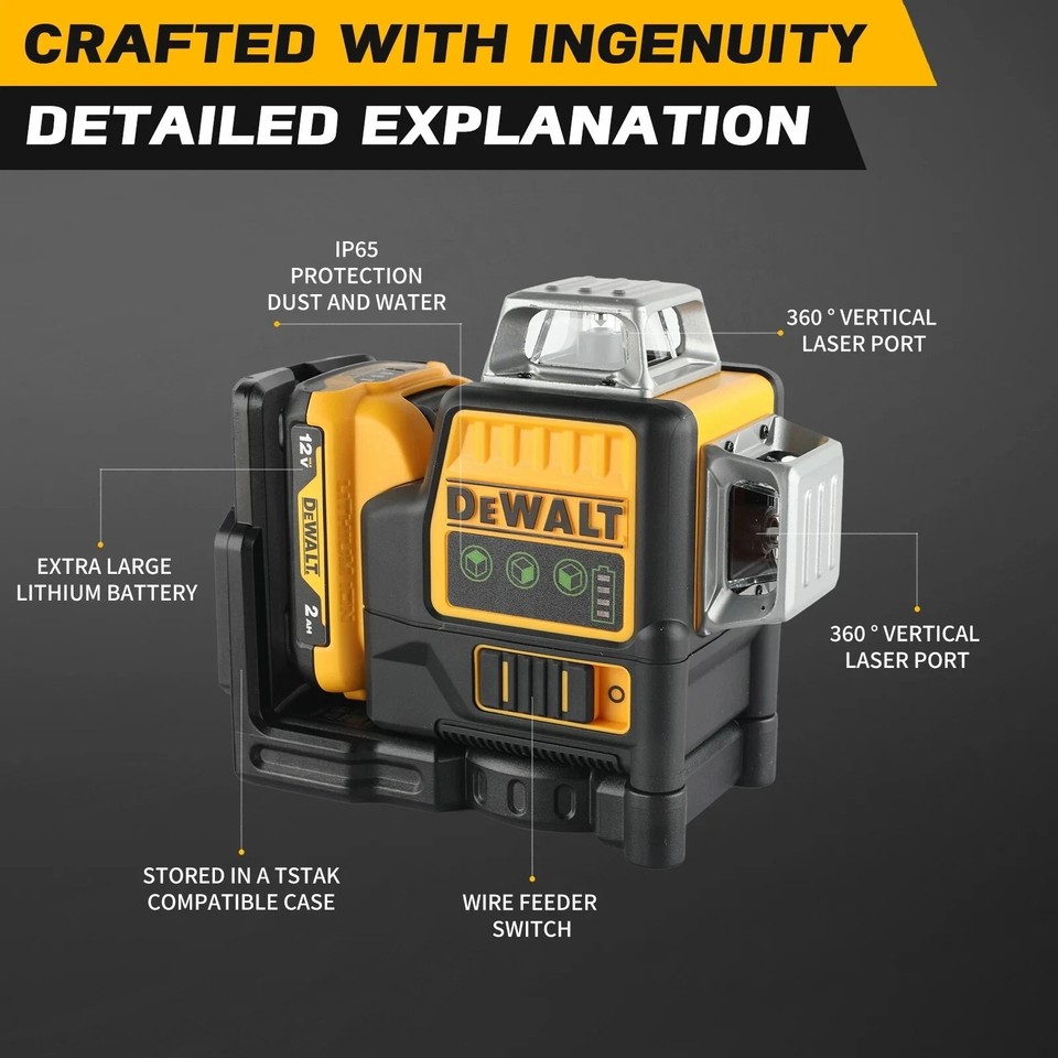 DeWalt DW089LG 12V Green Line 3 X 360 Laser Level Laser Tool Battery dewalt-dw089lg-12v-green-line-3-x-360-laser-level-laser-tool-battery