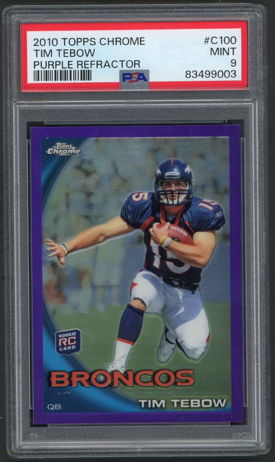 2010 Topps Chrome Tim Tebow Broncos PSA 9 MINT Purple Refractor Rookie ...
