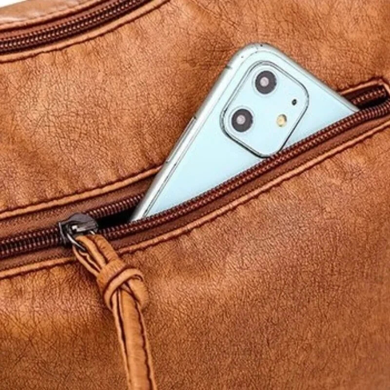 Women New Genuine Leather Brown Purse Shoulder Bag Pockets Cross Body ...