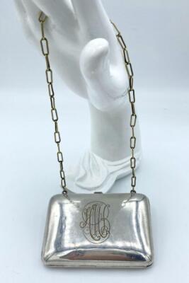Antique Silver Plate Necessary Purse w/ Mirror & Celluloid Notepad ...