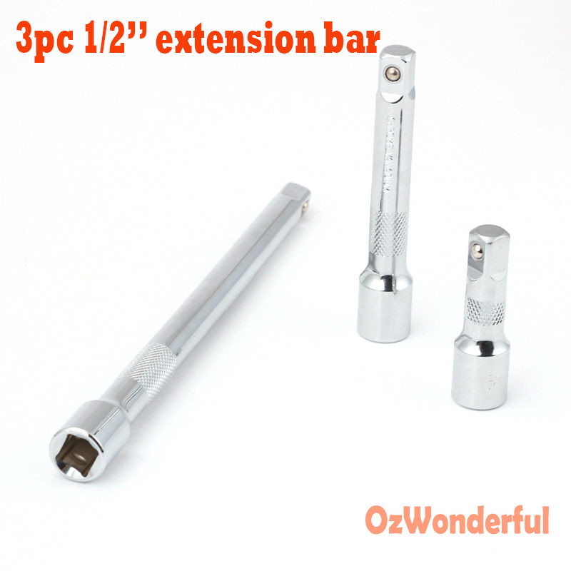 3Pc Extension Bar Set 1/2" Drive Extra Long Socket Ratchet 75mm 125mm ...