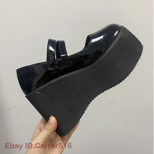 Womens Punk Wedge Mary Jane Super High Heel Platform Wedge Belt Buckle ...