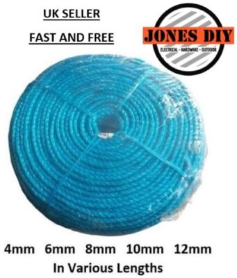 BLUE POLYPROPYLENE ROPE 4MM 6MM 8MM 10MM 12MM DIY CAMPING POLY SAILING ...
