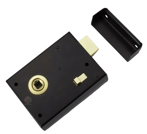 SNIB RIM LOCK 105mm Polished Brass Black Chrome Front Victorian Door ...