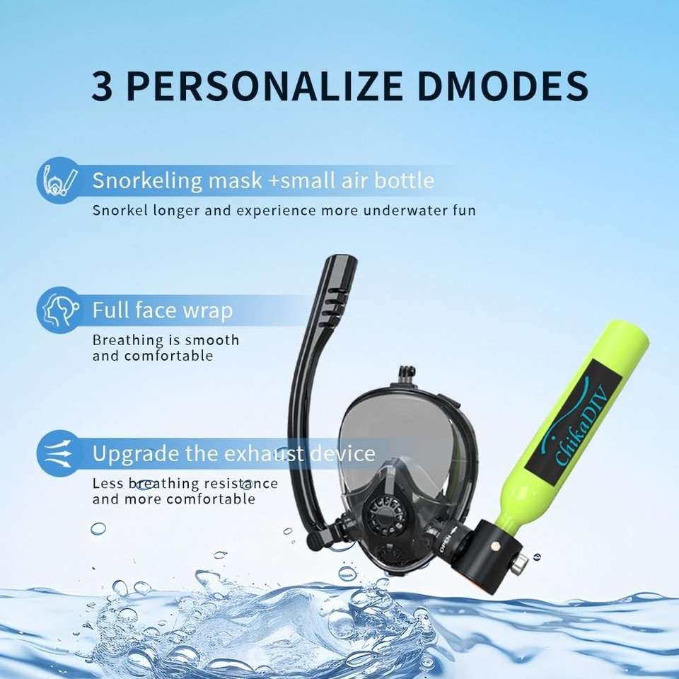 Mini Scuba Tank with Full Face Mask, 0.5L Lung Tank Sub Mask Combo - 6 ...