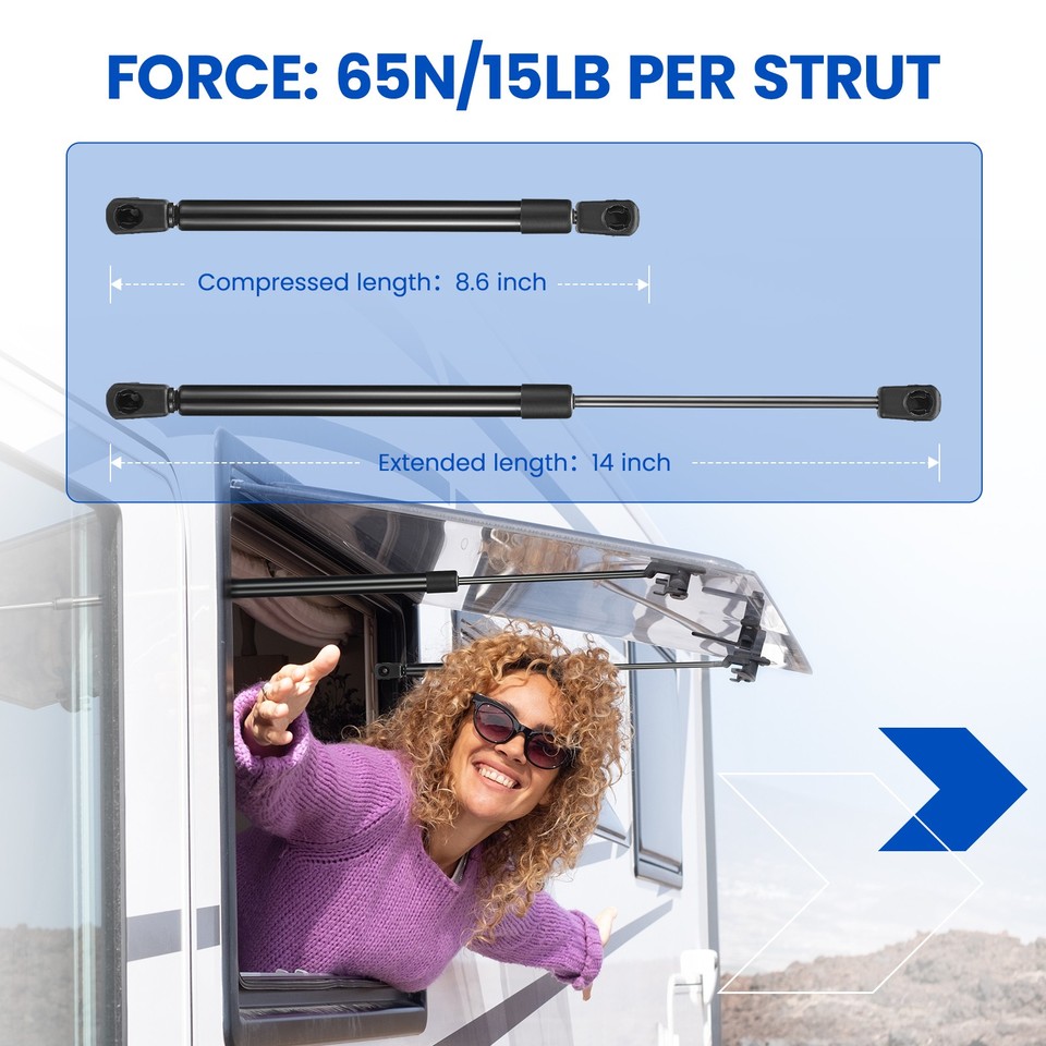 14" Gas Strut Shock for Leer Camper Shell Rear Topper Window 15LB/67N ...