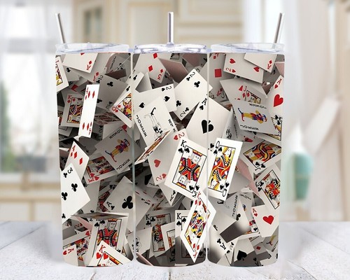 3D Playing Cards Design 20oz Skinny Tumbler Double Wall Insulated ...