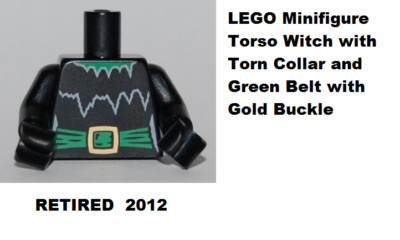 LEGO Minifigure Torso Witch with Torn Collar and Green Belt with Gold ...