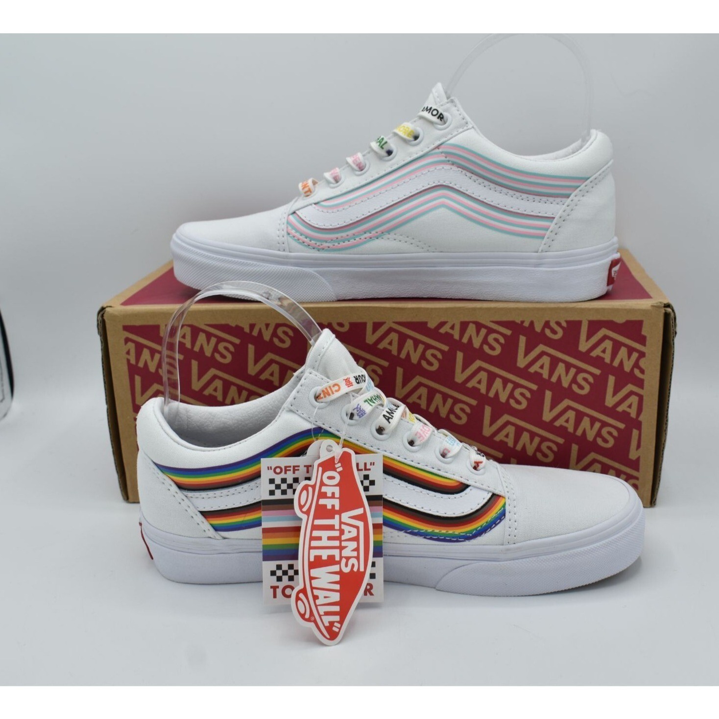 Vans Womens Size 7 Old Skool Pride White Rainbow Snea… - Gem