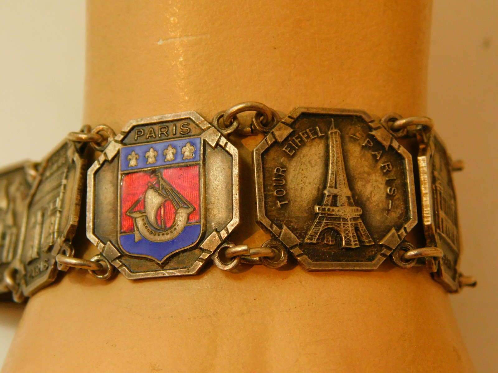 Paris France Souvenir Monument Silver tone 7.25" Bracelet 1i 57 | eBay