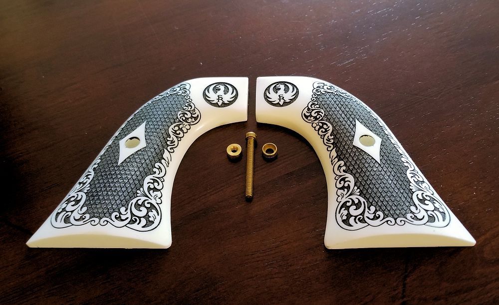 Ivory Ruger Super Blackhawk custom 3D engraved Grips Diamond Scrollwork ...