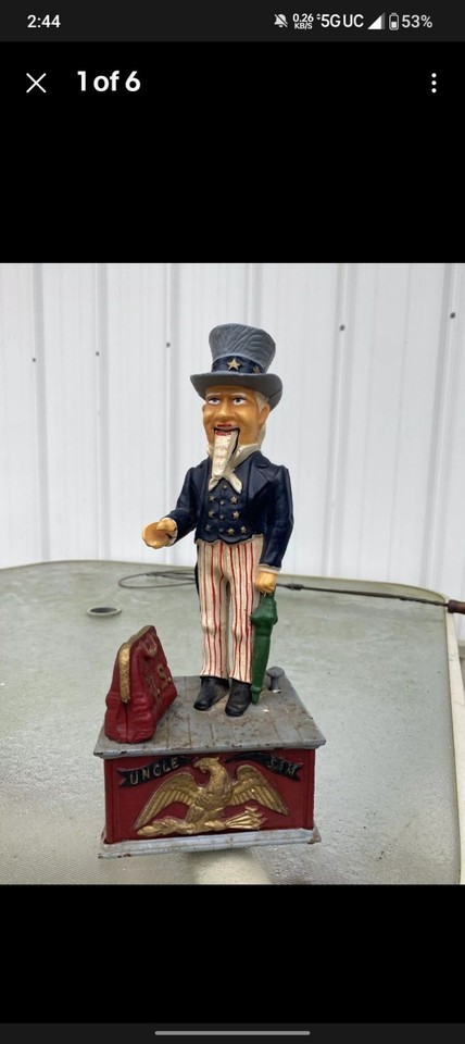 Uncle Same Vintage Cast Iron Mechanical Coin Bank - Old Reproduction | eBay