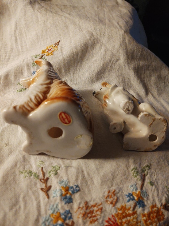 Vintage HAND-PAINTED COLLIE DOG Figurines GENUINE BONE CHINA, Set of 2 ...