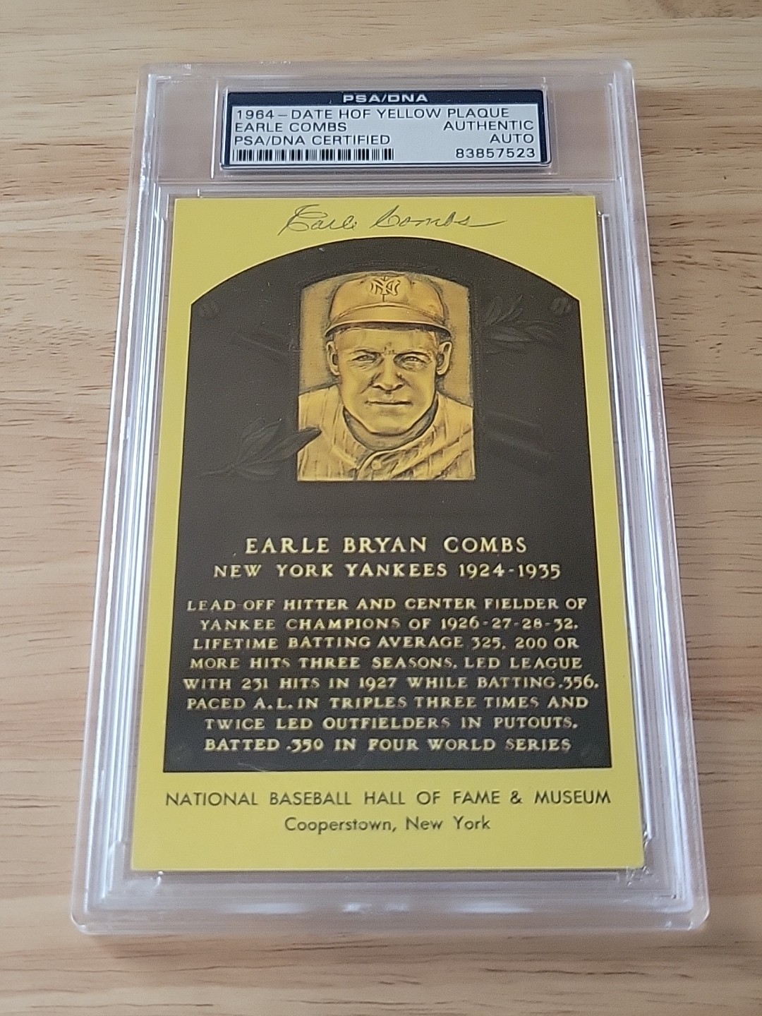 Earle Combs Signed HOF Plaque Postcard Yellow Autograph PSA/DNA | eBay