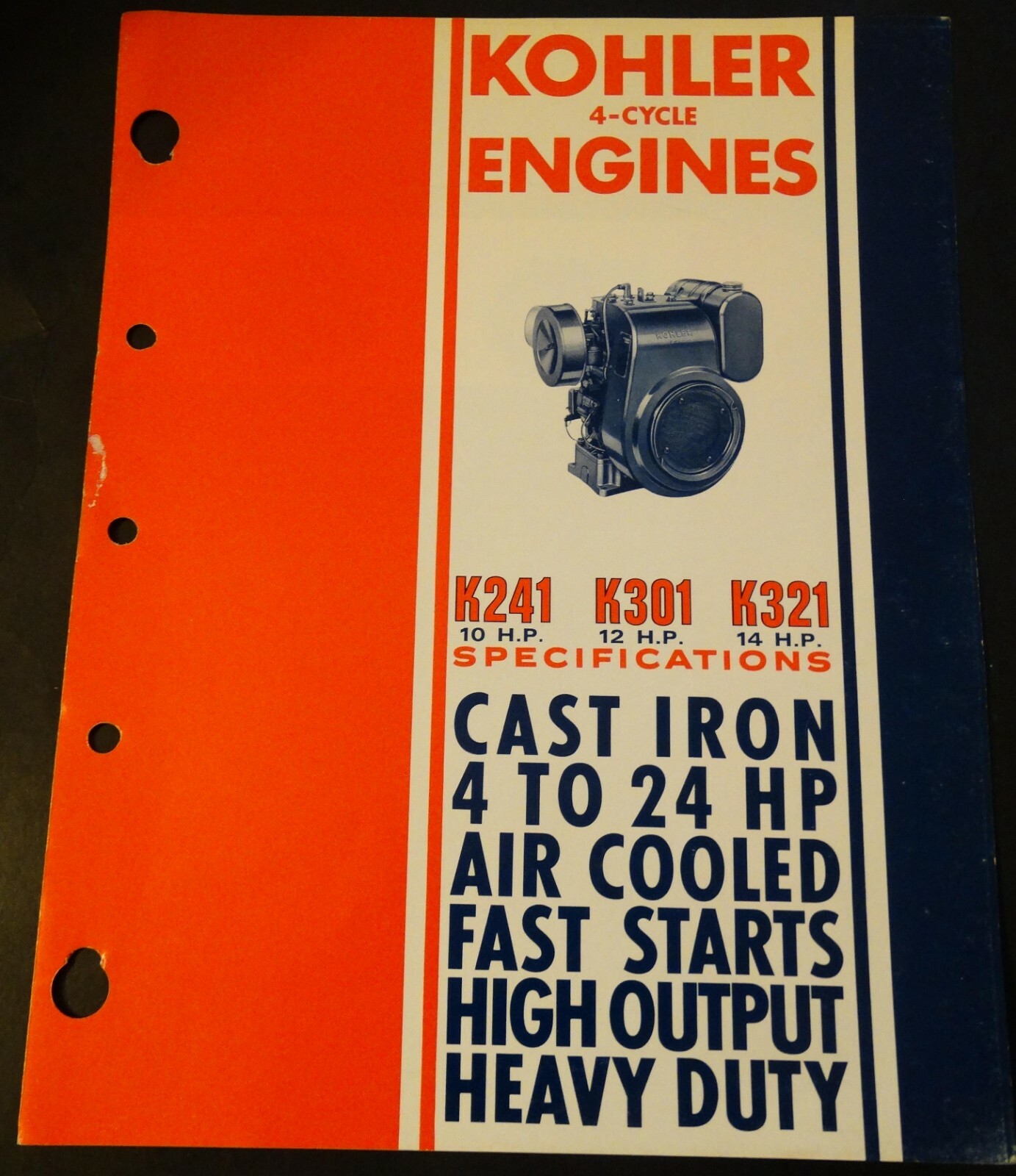 KOHLER ENGINES 4 CYCLE K241, K301, K321 SPECIFICATIONS BROCHURE 4 PAGES ...