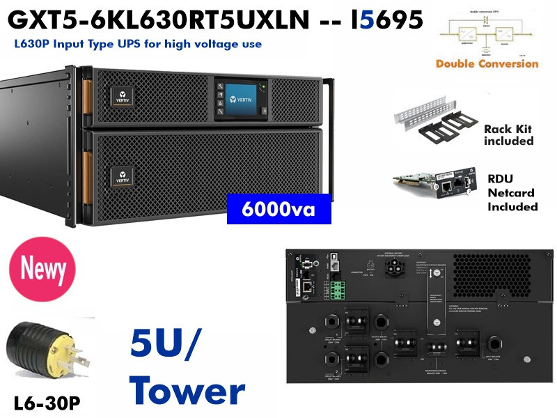 Vertiv GXT5-6KL630RT5UXLN 6000va UPS L630P 208v 6kva 5U 6000va - New ...
