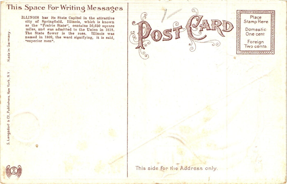 Illinois State Capitol Springfield Illinois Embossed Unposted Postcard ...