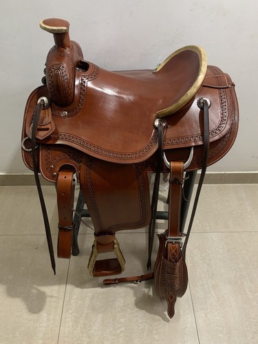 Western Dark Tan Leather Hand Carved Roper Wade Saddle : 15”16”17”18 ...