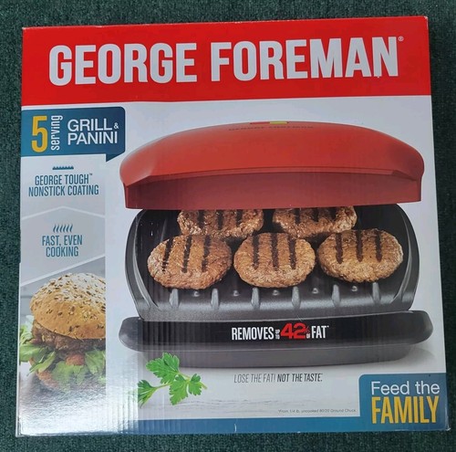 George Foreman 5 Serving Nonstick Grill & Panini in Red With Drip Pan ...