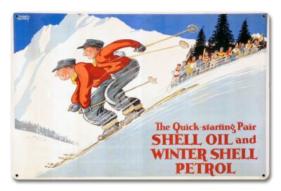 SHELL QUICK STARTING PAIR OLD MEN SKIING 18" HEAVY DUTY USA MADE METAL ...